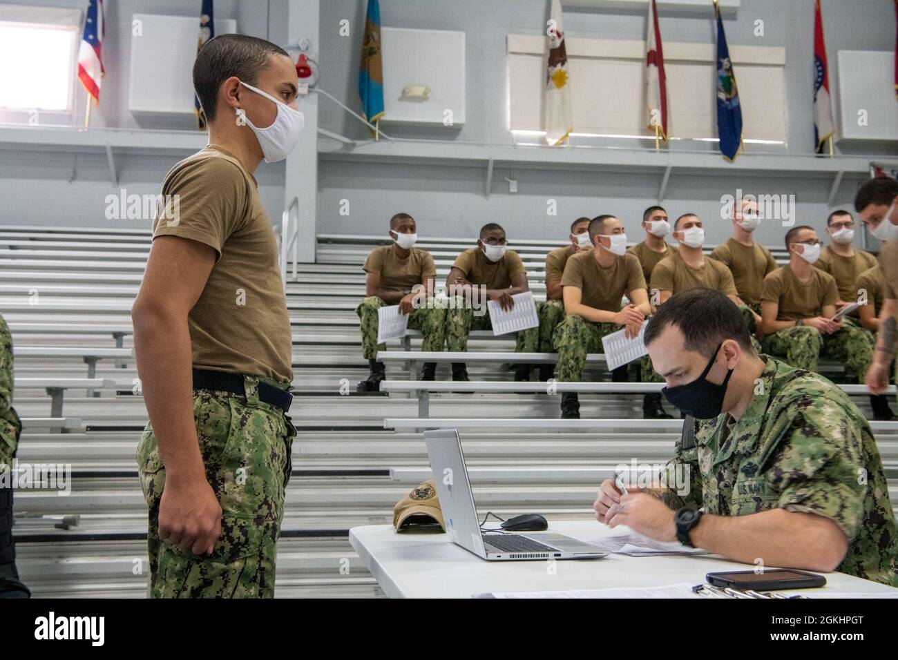 Recruits wait to receive a voluntary COVID 19 vaccination in Pacific ...