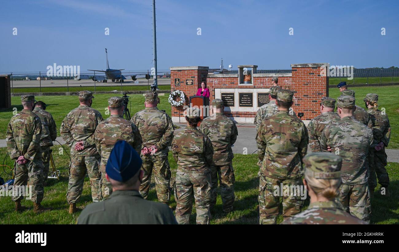 Monica Stouffer, Chief of 375th Airman & Family Readiness, speaks as ...