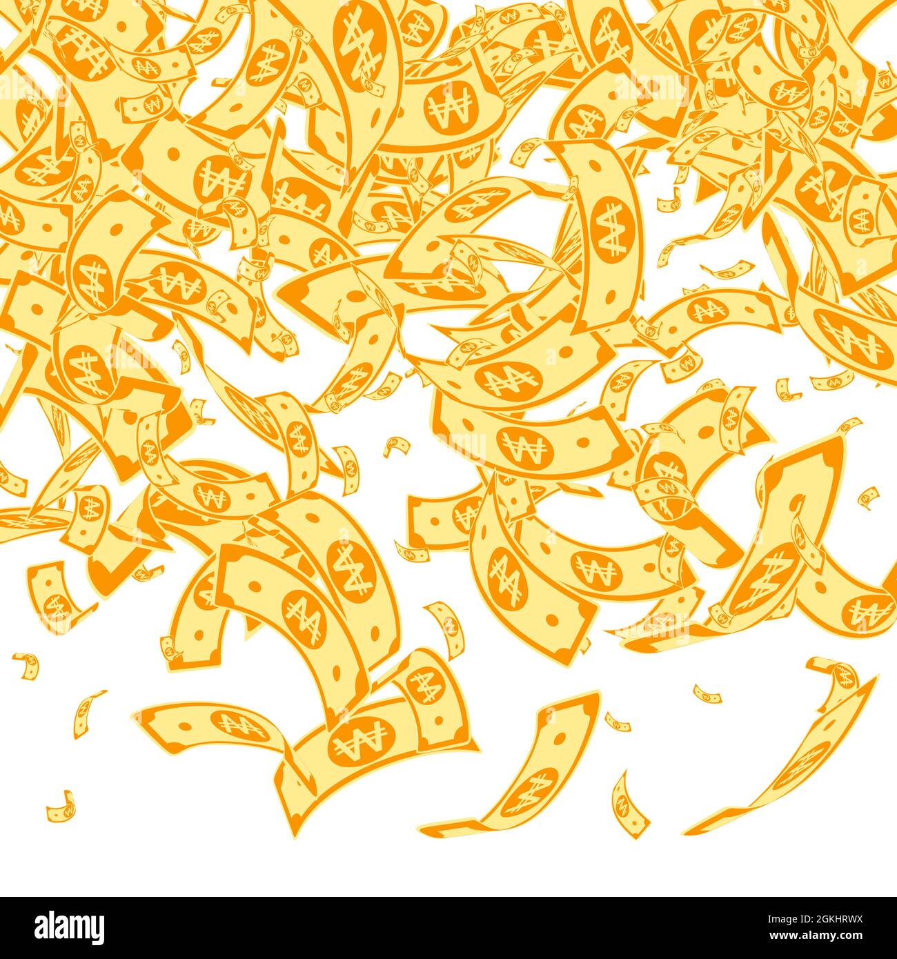 Korean won notes falling. Messy WON bills on white background. Korea ...