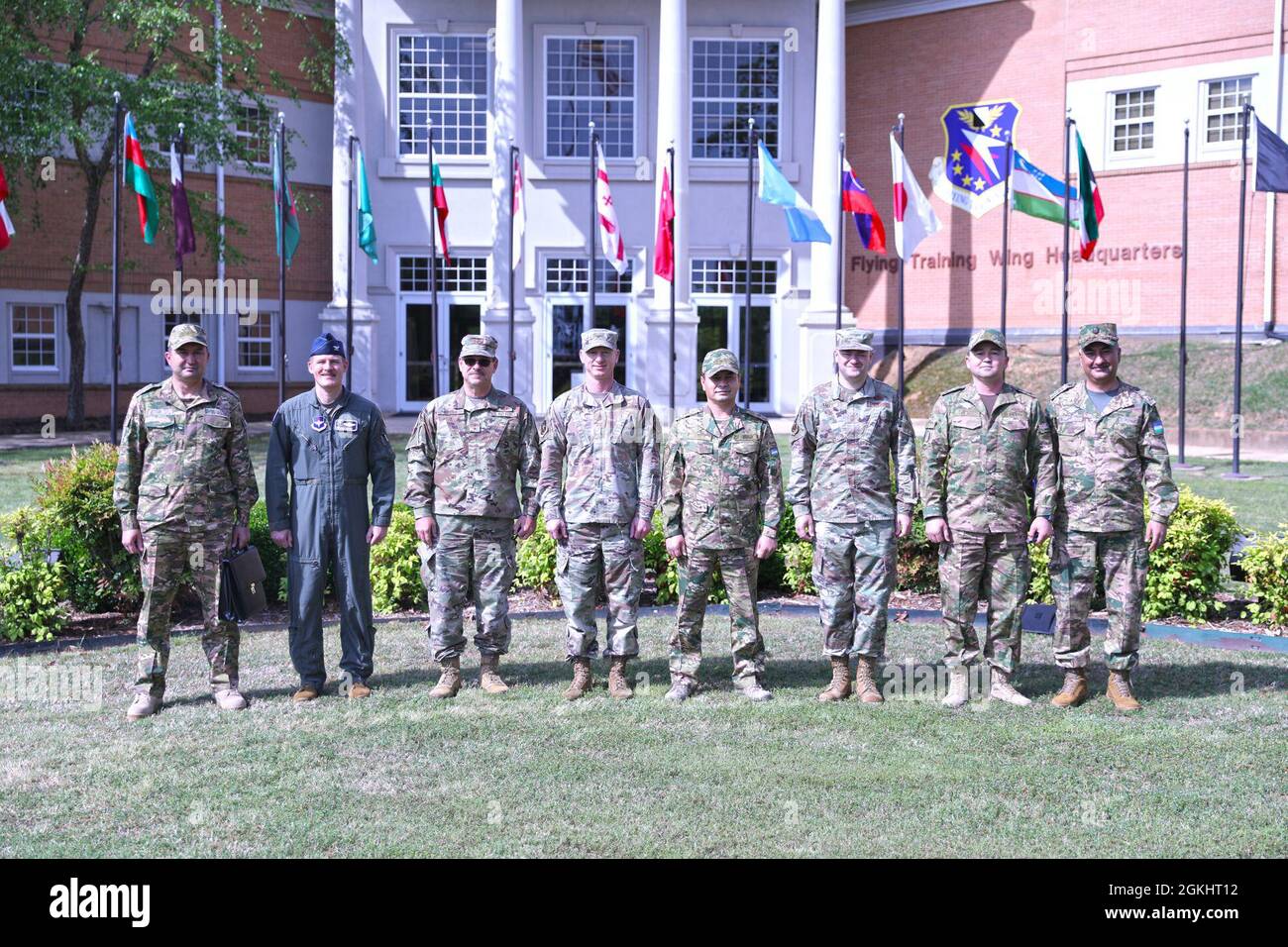 U.S. Air Force and Uzbek service members pose for a group photo at the ...