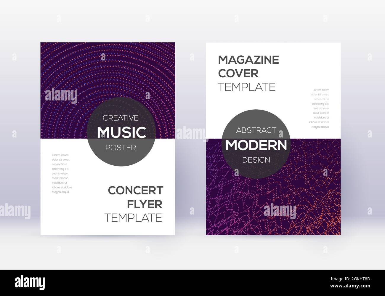 Modern cover design template set. Violet abstract lines on dark ...