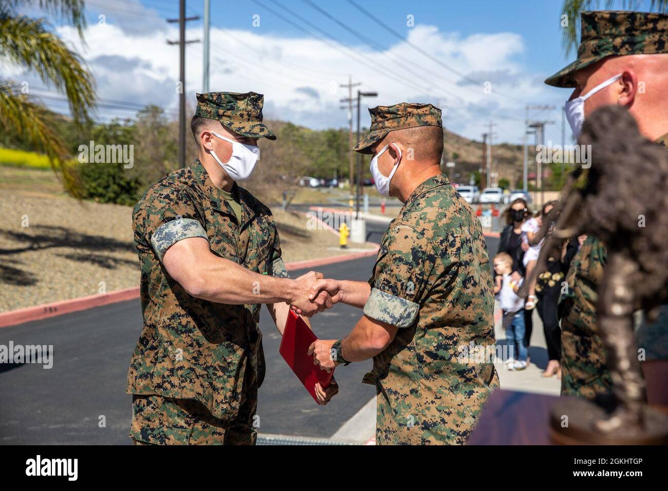 U.S. Marine Col. Coby Moran, right, the commanding officer of the ...