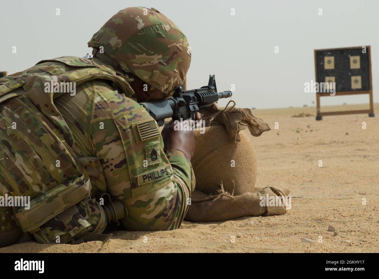 Sgt. 1st Class Phillips, 111th Theater Engineer Brigade, shoots his M4 ...