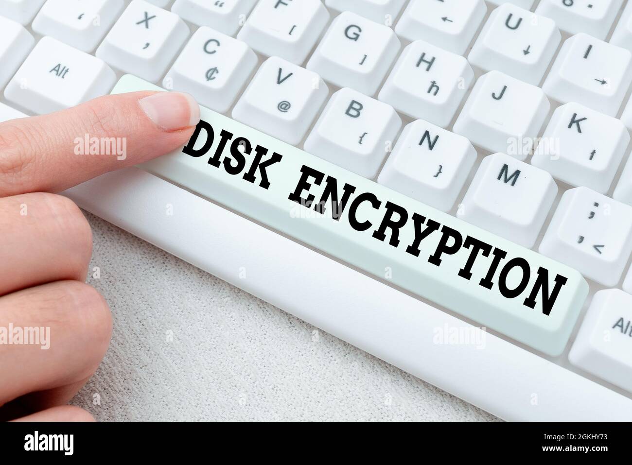 Handwriting text Disk Encryption. Internet Concept the security mechanism used to protect data ...