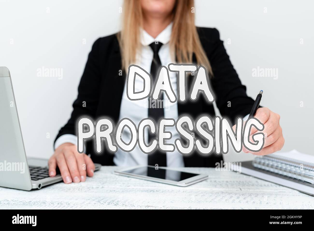 Text caption presenting Data Processing. Concept meaning collection and manipulation of items of ...