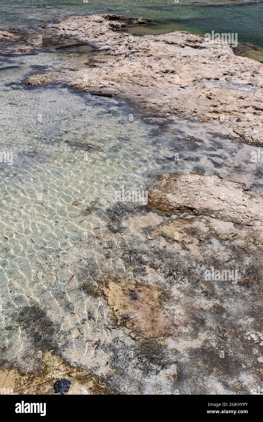 View of mossy water and rocky seashore from the top of a cliff Stock ...