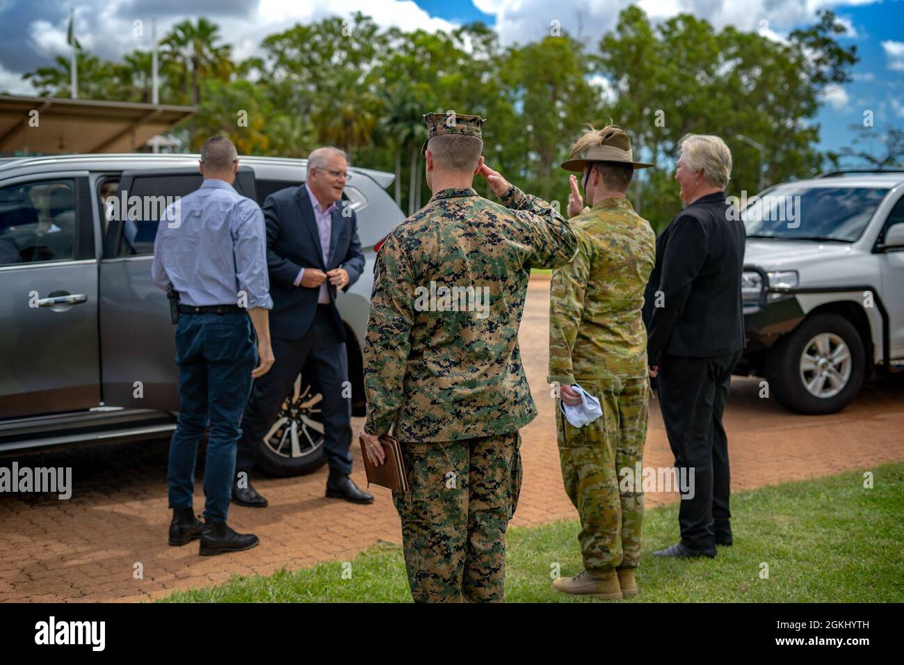 The Honorable Scott Morrison, Prime Minister of Australia, is saluted ...