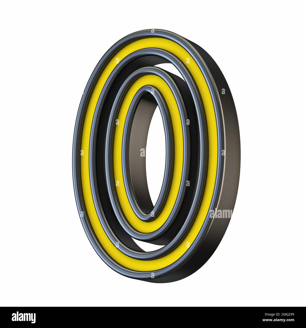 Yellow Black Outlined Font Number 0 Zero 3d Rendering Illustration