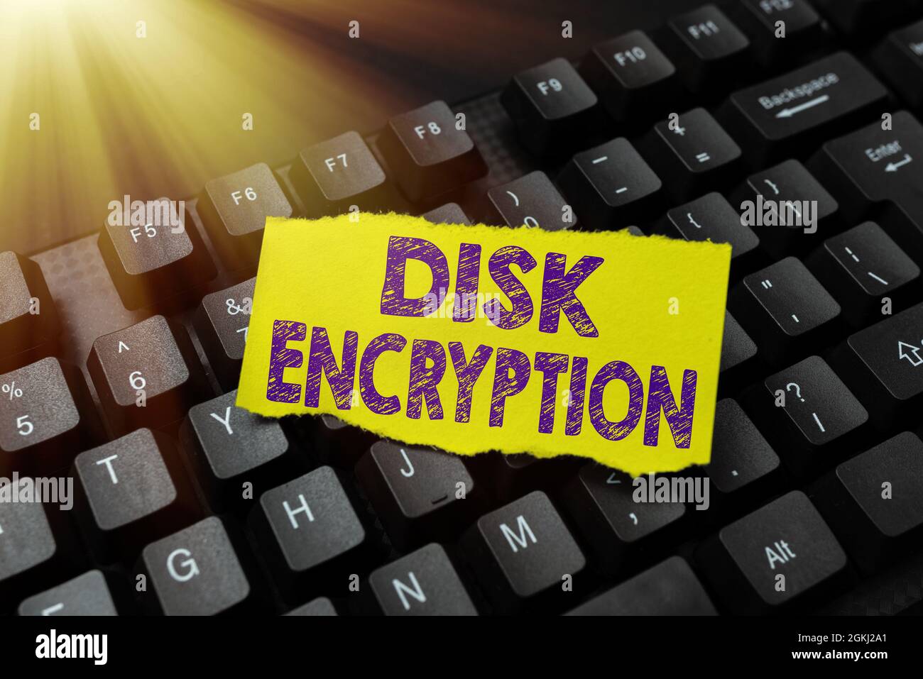 Conceptual display Disk Encryption. Word Written on the security ...