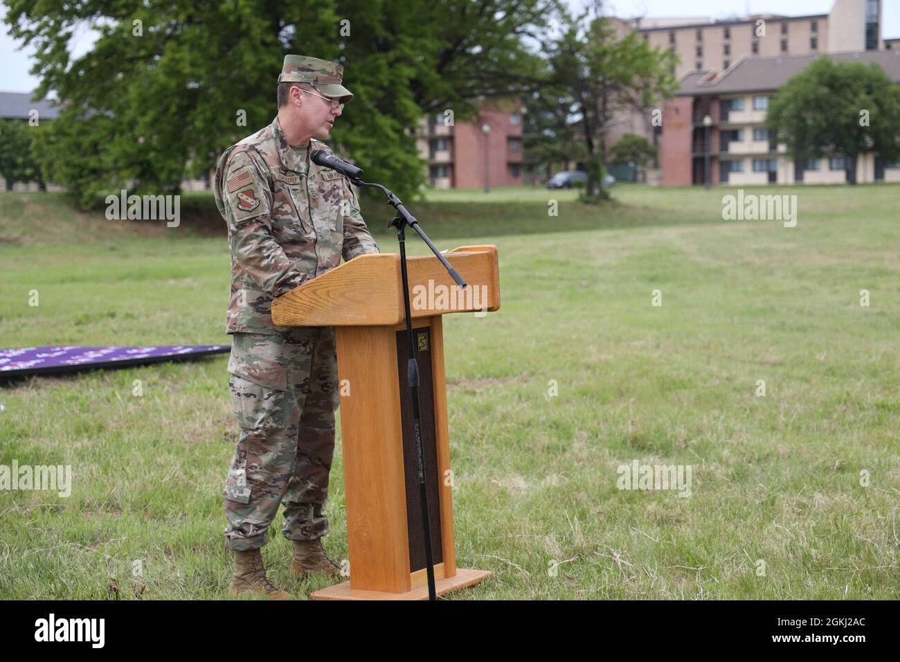 U.S. Air Force Col. Mike “Goose” Zuhlsdorf, 11th Wing commander, speaks ...