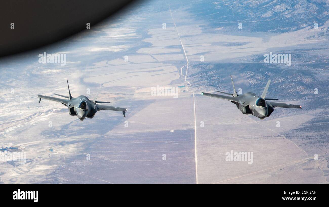 Two U.S. Air Force F-35 Lightning II aircraft, fly over Utah, April 28 ...