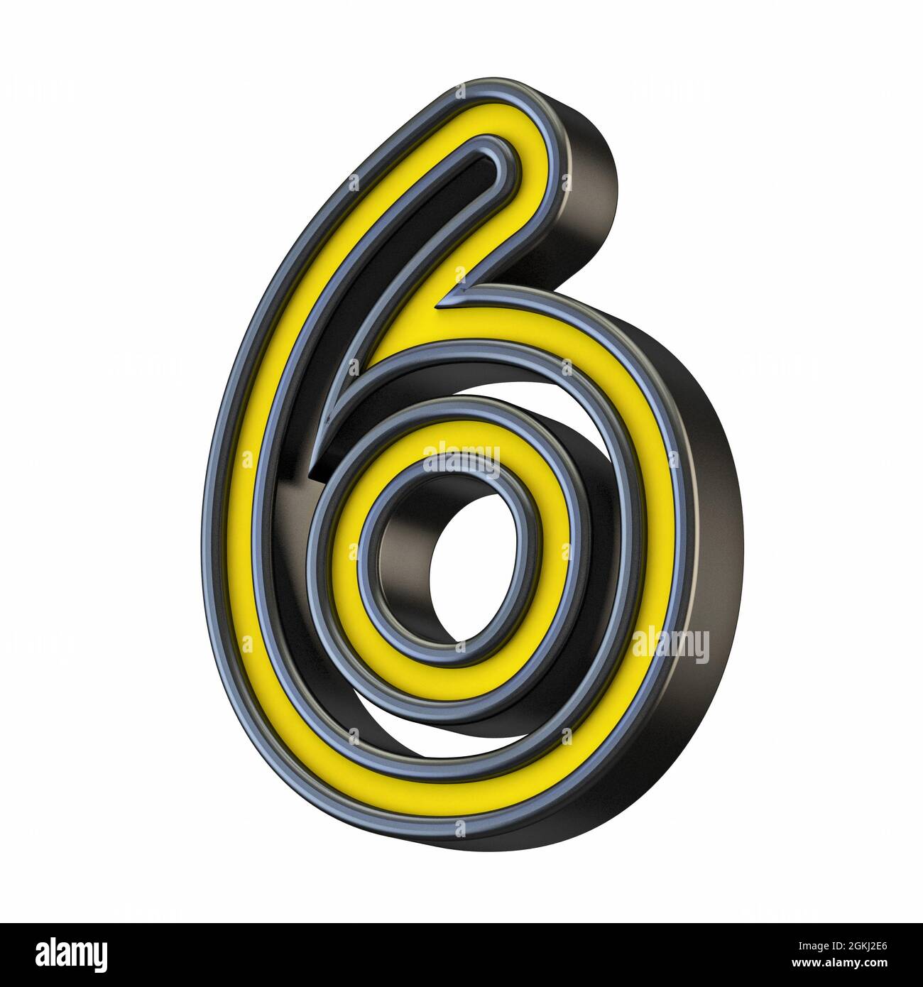 Yellow black outlined font Number 6 SIX 3D rendering illustration ...