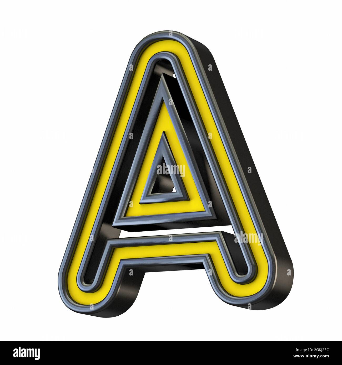 Yellow black outlined font Letter A 3D rendering illustration isolated ...