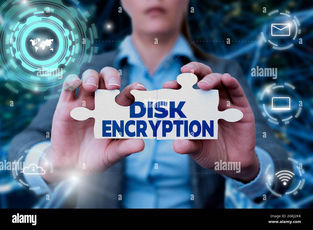 Sign displaying Disk Encryption. Concept meaning the security mechanism used to protect data at ...