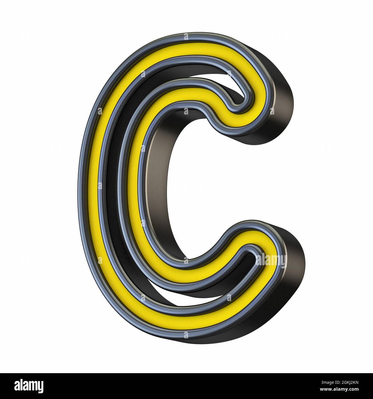 Yellow black outlined font Letter C 3D rendering illustration isolated ...