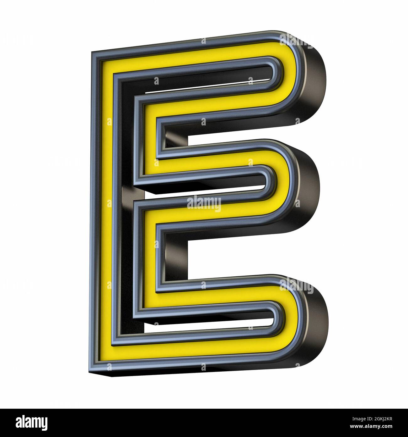 Yellow black outlined font Letter E 3D rendering illustration isolated ...