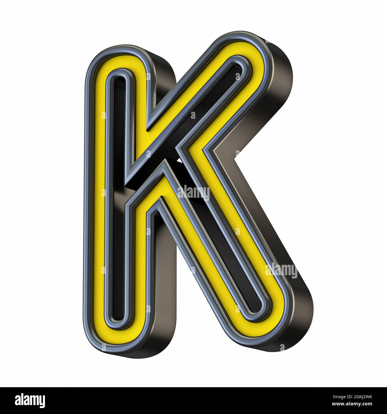 Yellow black outlined font Letter K 3D rendering illustration isolated ...