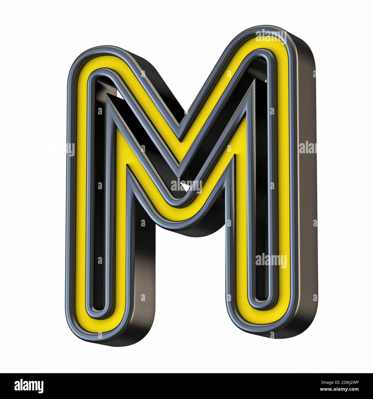 Yellow black outlined font Letter M 3D rendering illustration isolated ...