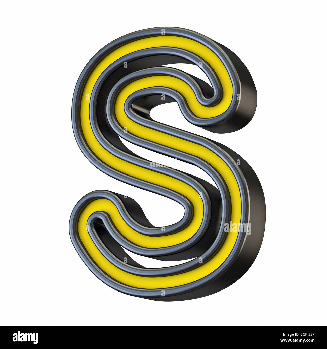 Yellow black outlined font Letter S 3D rendering illustration isolated ...
