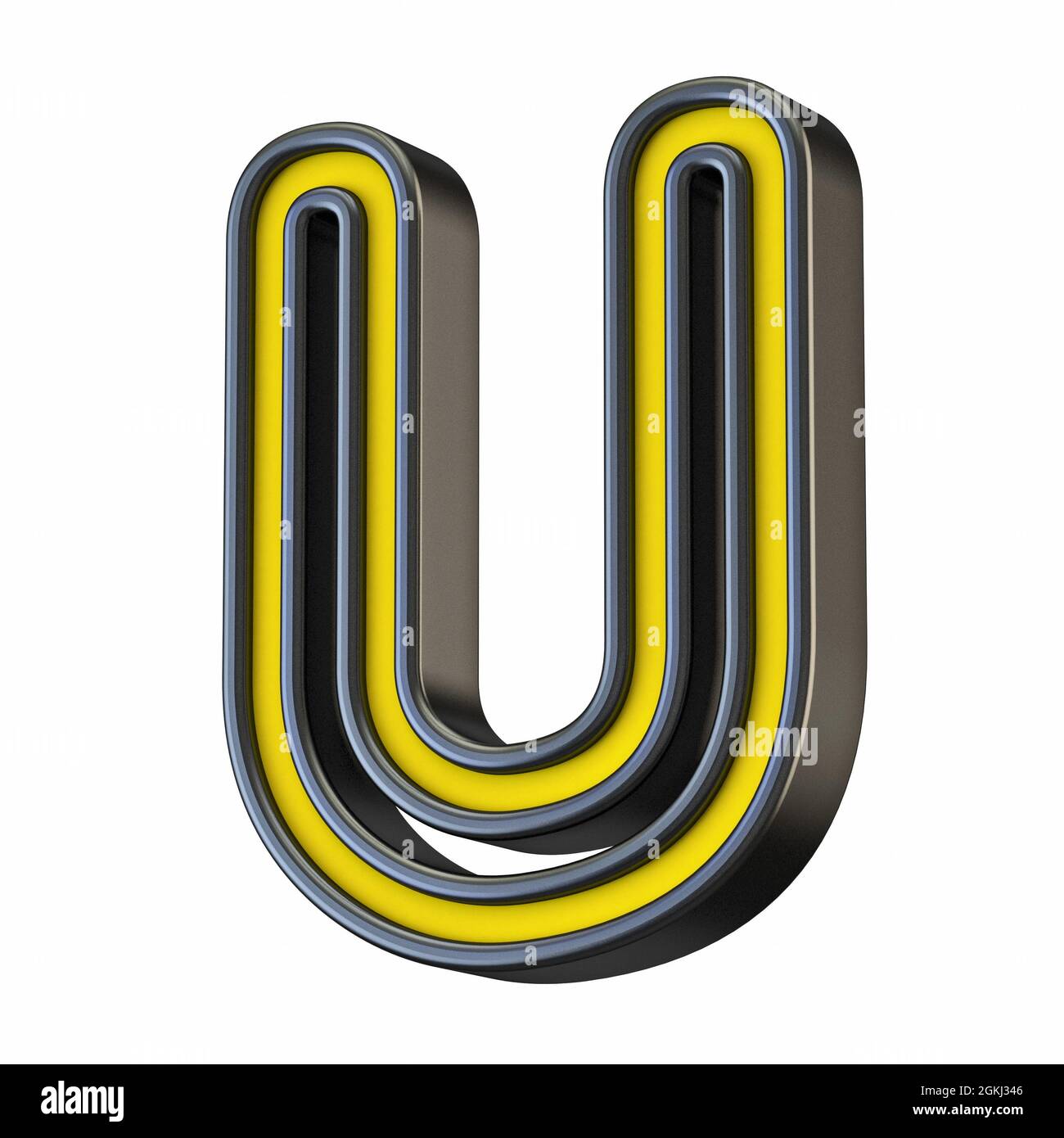 Yellow black outlined font Letter U 3D rendering illustration isolated ...