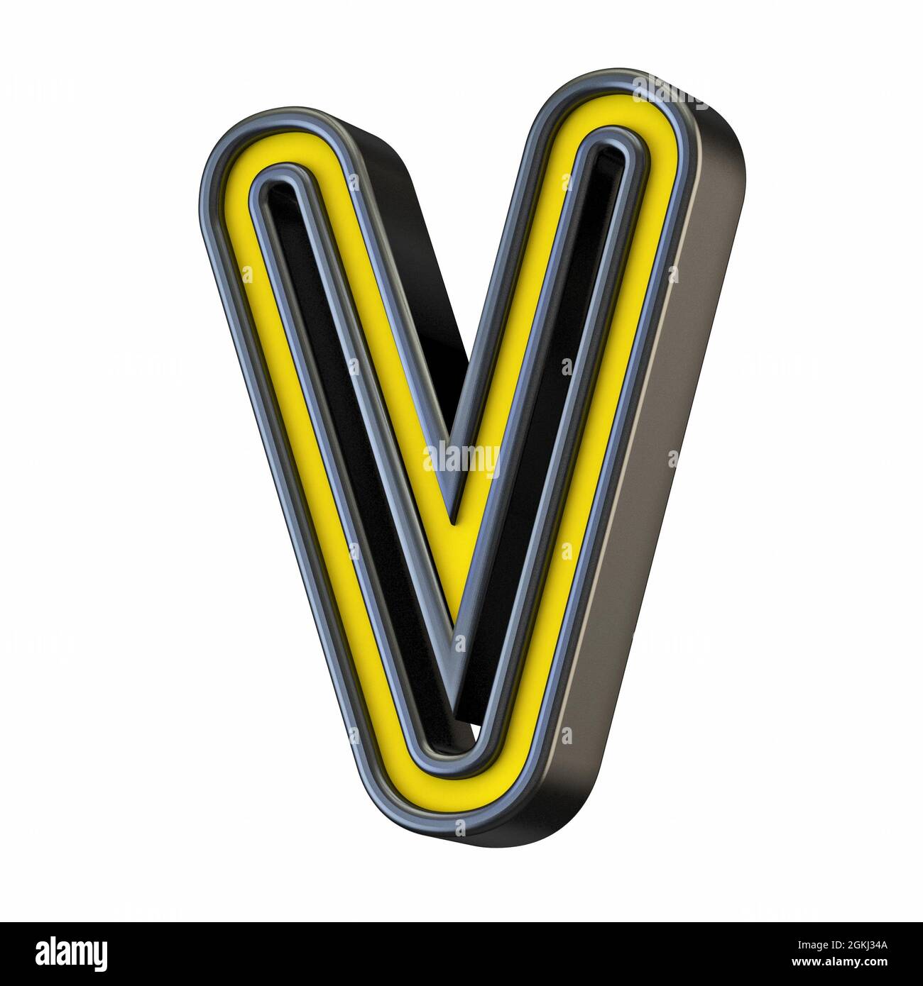 Yellow black outlined font Letter V 3D rendering illustration isolated ...