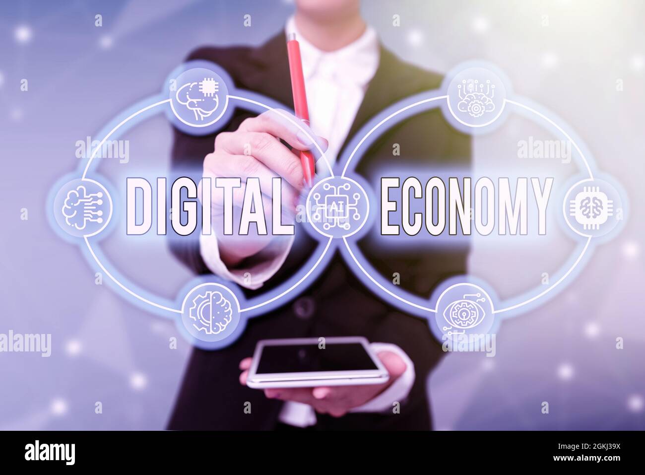 Text showing inspiration Digital Economy. Business approach economic ...