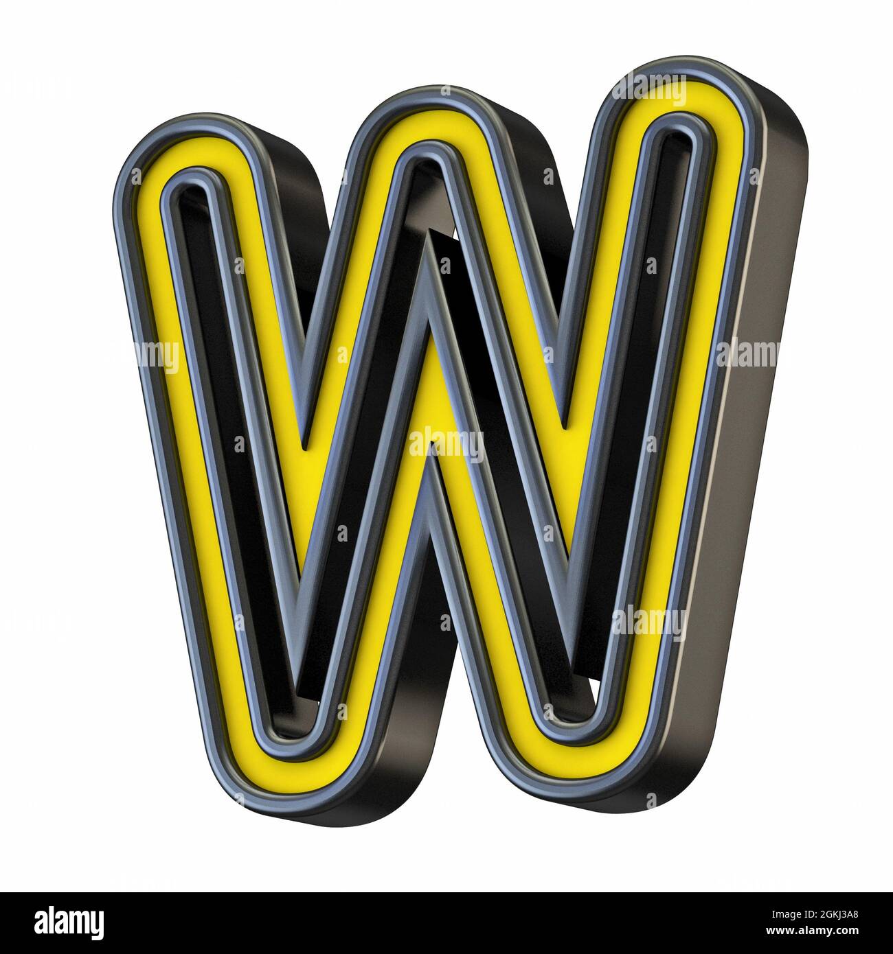 Yellow black outlined font Letter W 3D rendering illustration isolated ...