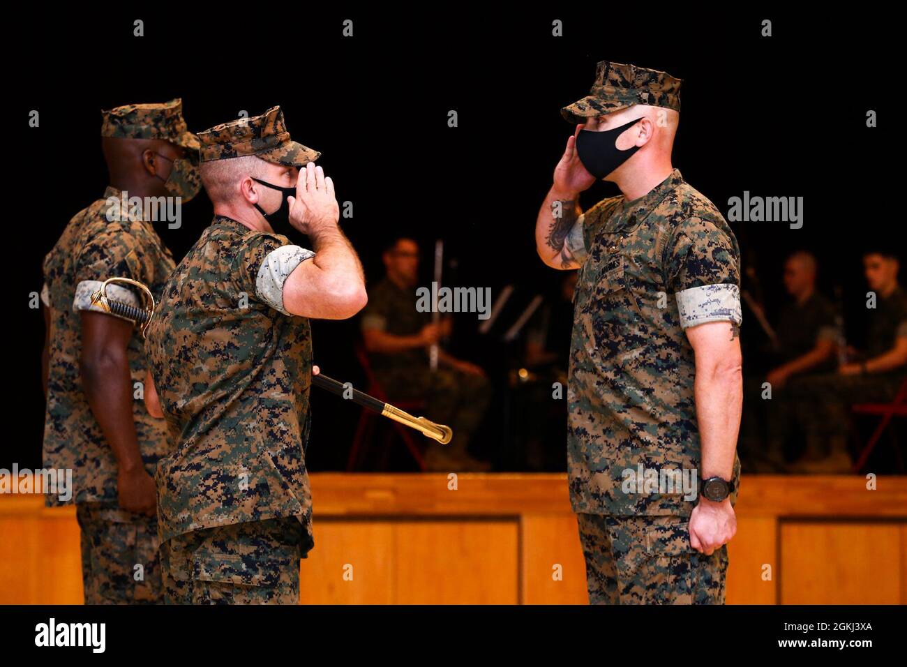 U.S. Marine Corps Lt. Col. Jarrad S. Caola, left, commander of 3d ...