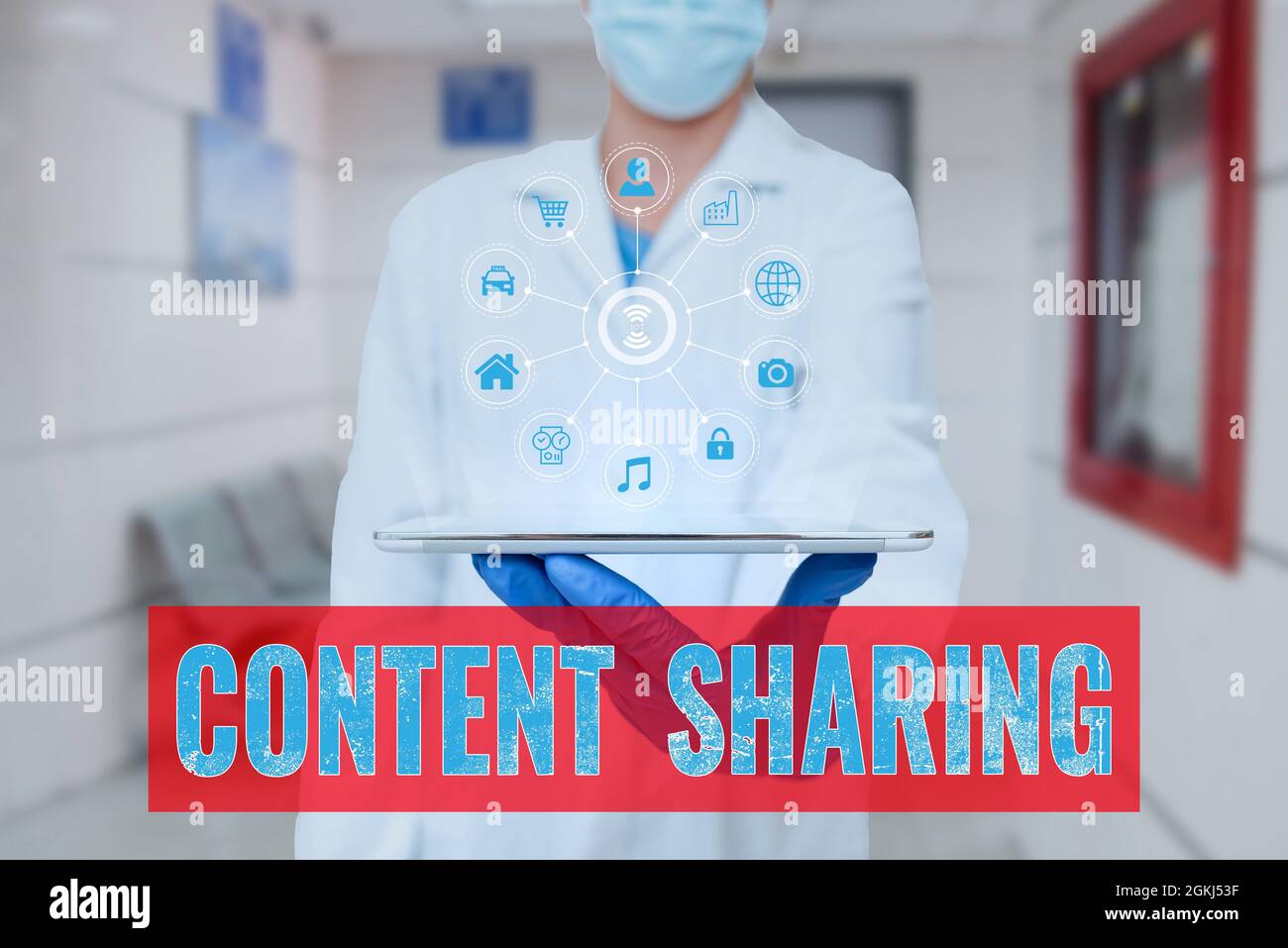 Hand writing sign Content Sharing. Concept meaning distribution of ...