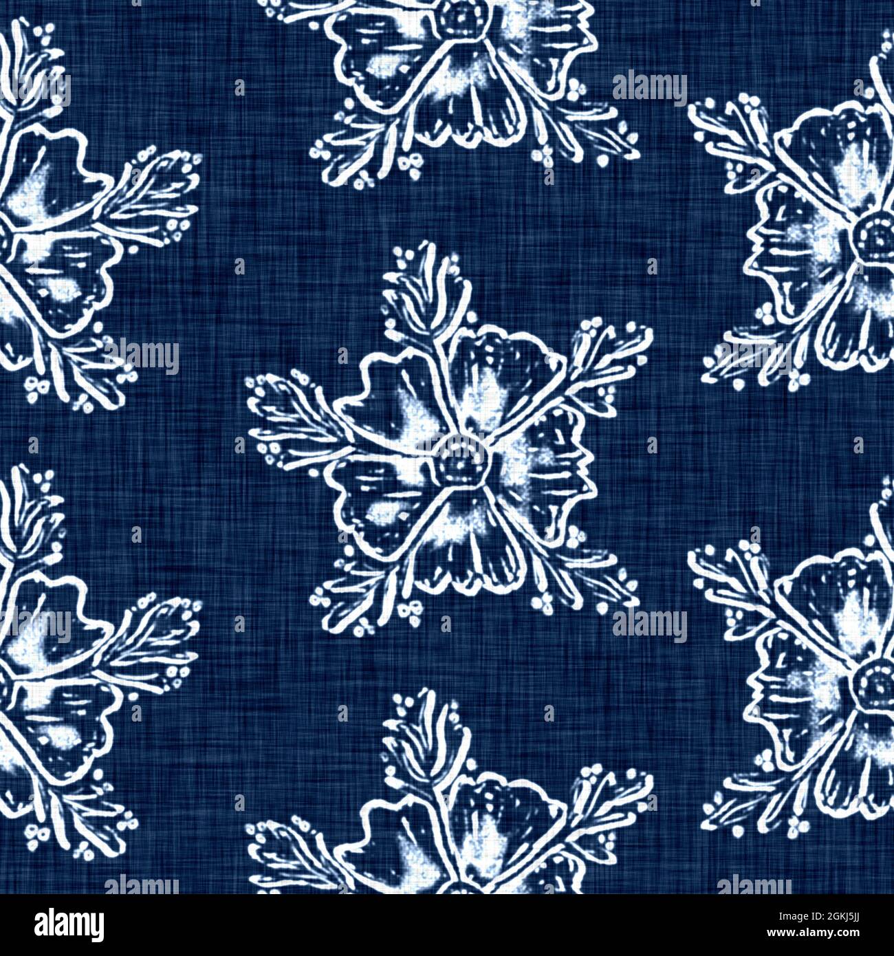Acid wash blue jean effect texture with decorative linen floral motif ...