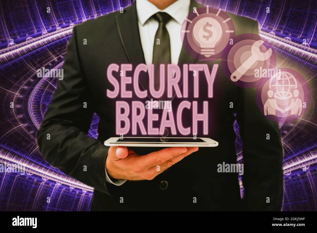 Handwriting text Security Breach. Concept meaning any incident that ...