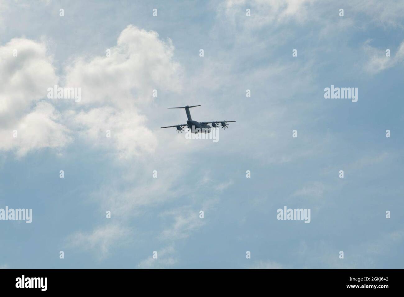 A German A400M Atlas aircraft ascends from Ramstein Air Base, Germany ...