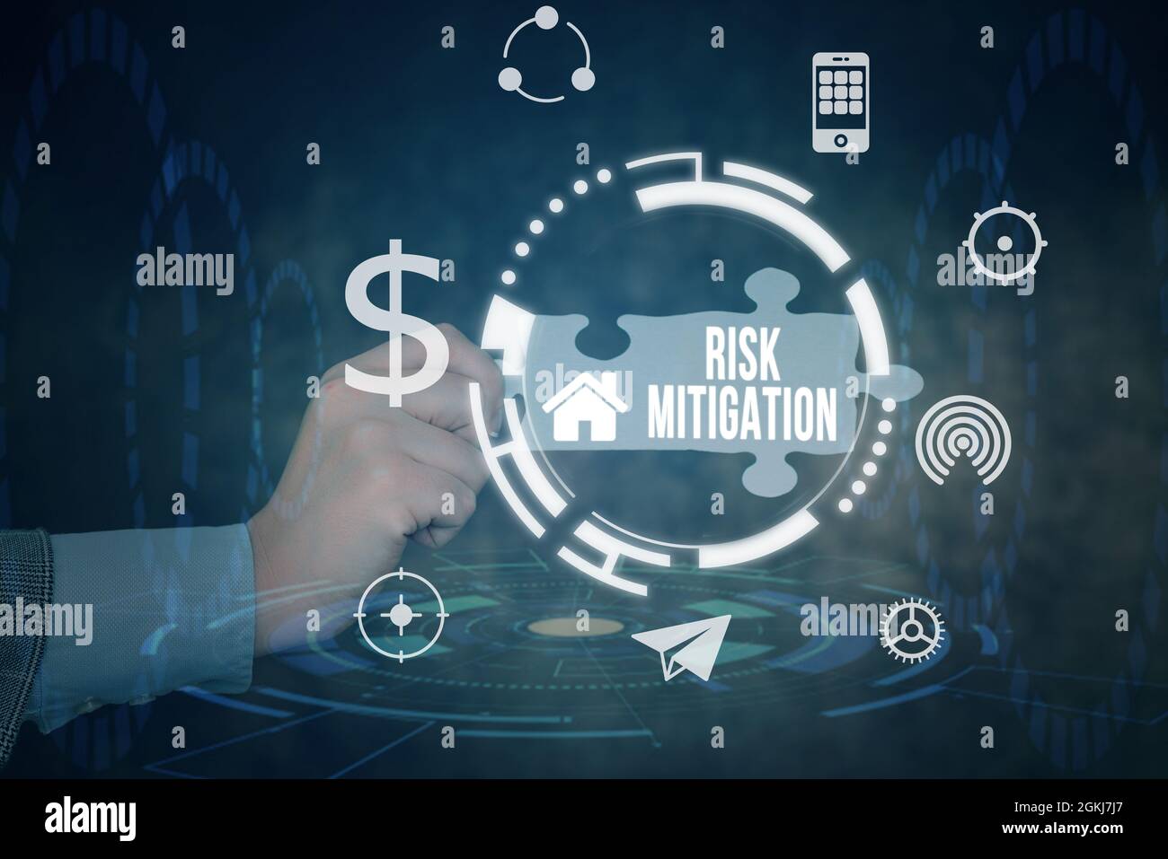 Text caption presenting Risk Mitigation. Word for strategy to prepare ...