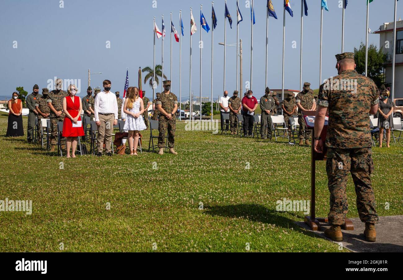 U.S. Marines with 1st Marine Aircraft Wing attend a retirement ceremony ...