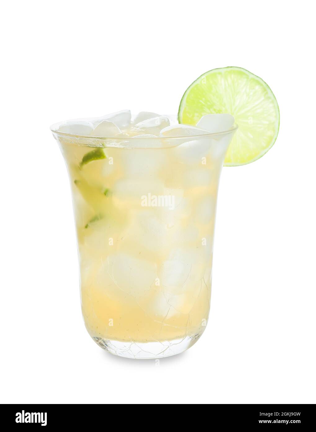 Glass of cold green tea with lime on white background Stock Photo - Alamy