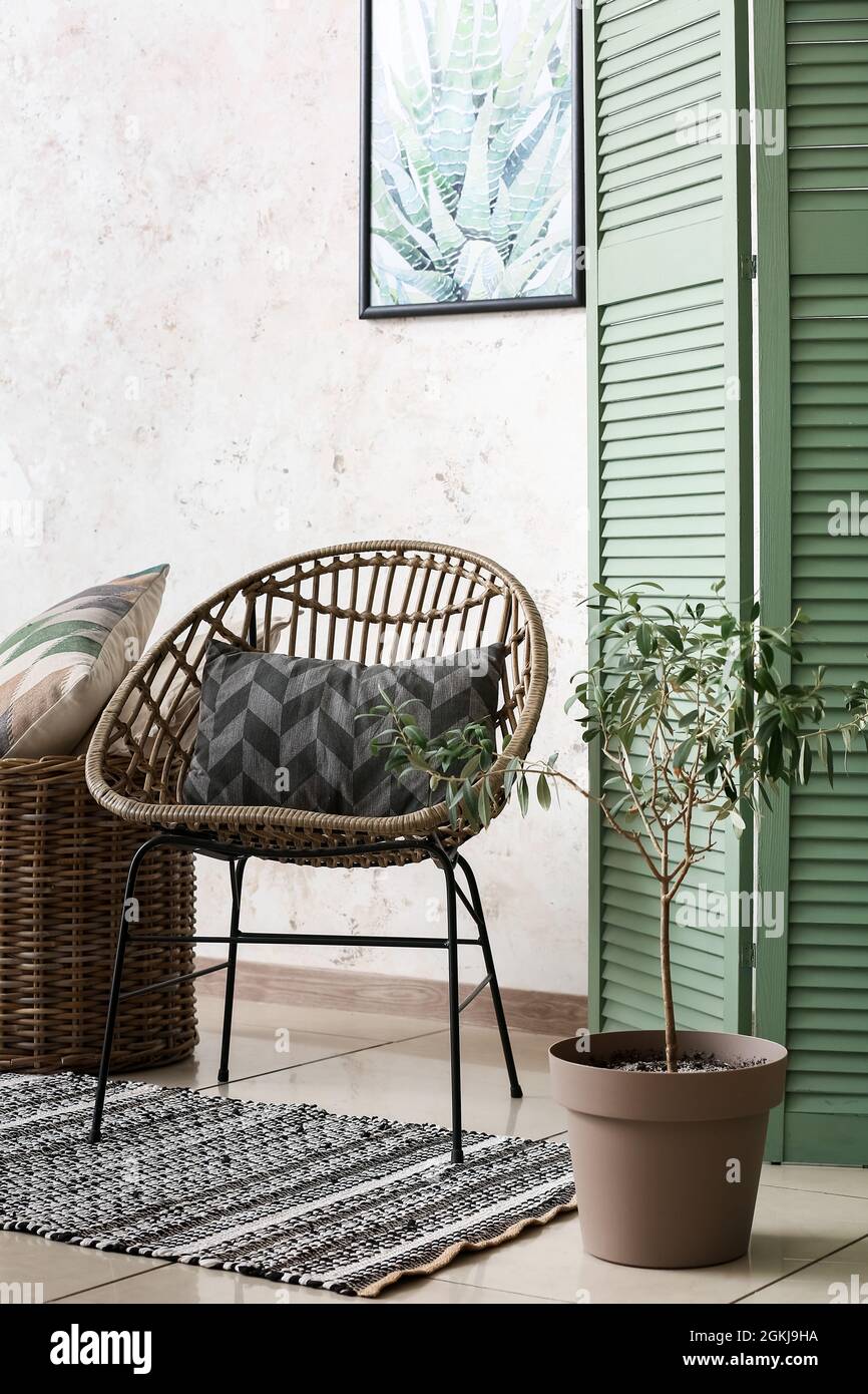 Interior of modern room with stylish folding screen Stock Photo - Alamy