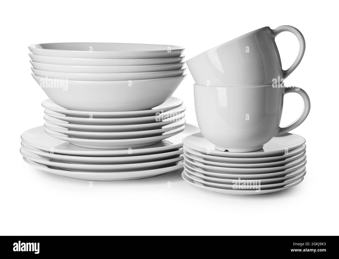 Different clean dishes on white background Stock Photo - Alamy