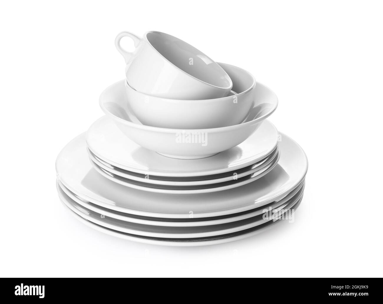 Different clean dishes on white background Stock Photo - Alamy