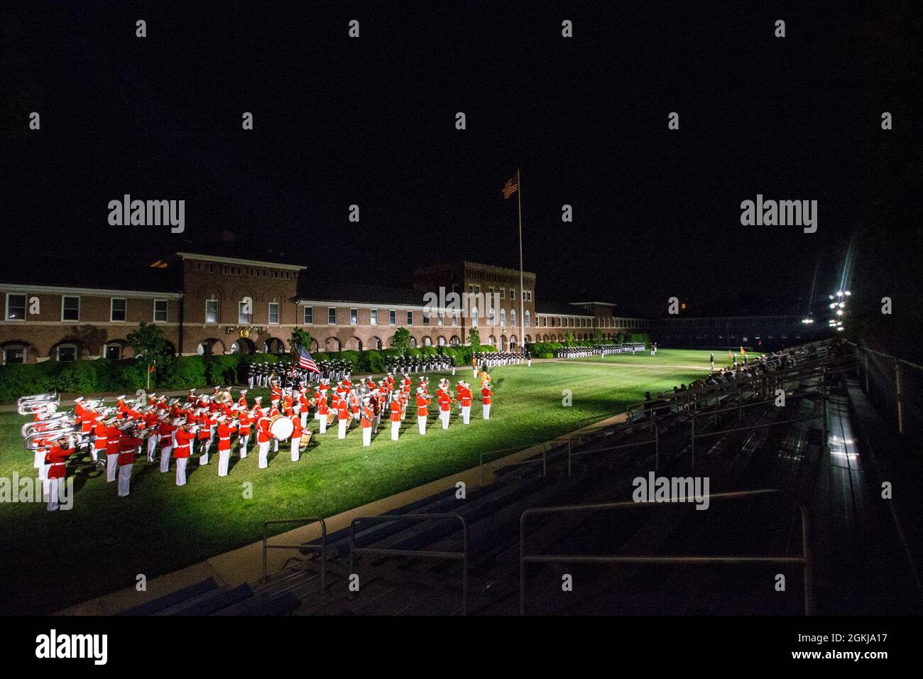 Marines with Marine Barracks Washington stand at attention during ...