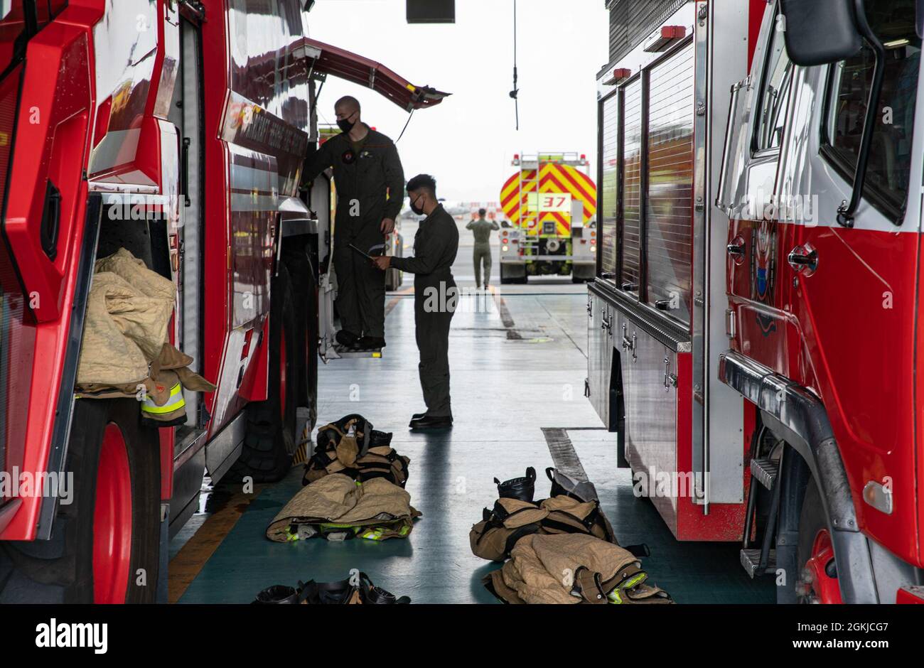 U.S. Marines with Aircraft Rescue and Firefighting (ARFF) with ...