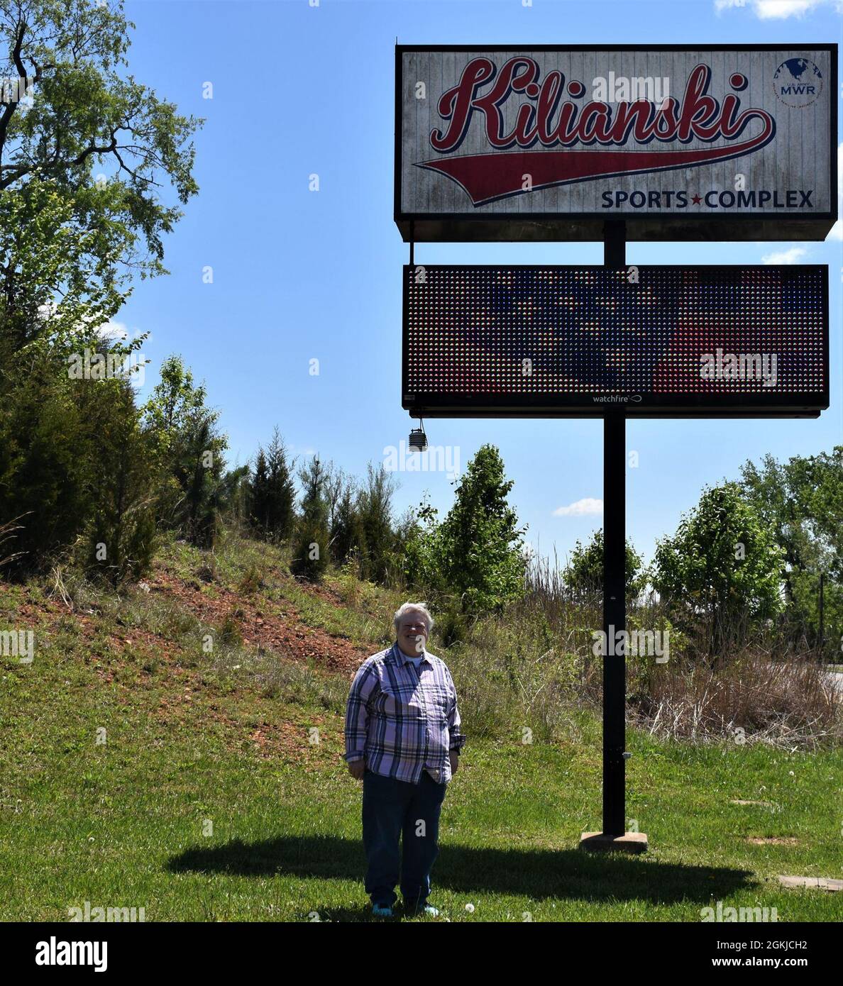 Susan Kilianski stands underneath the sign at the Fort Knox Kilianski ...