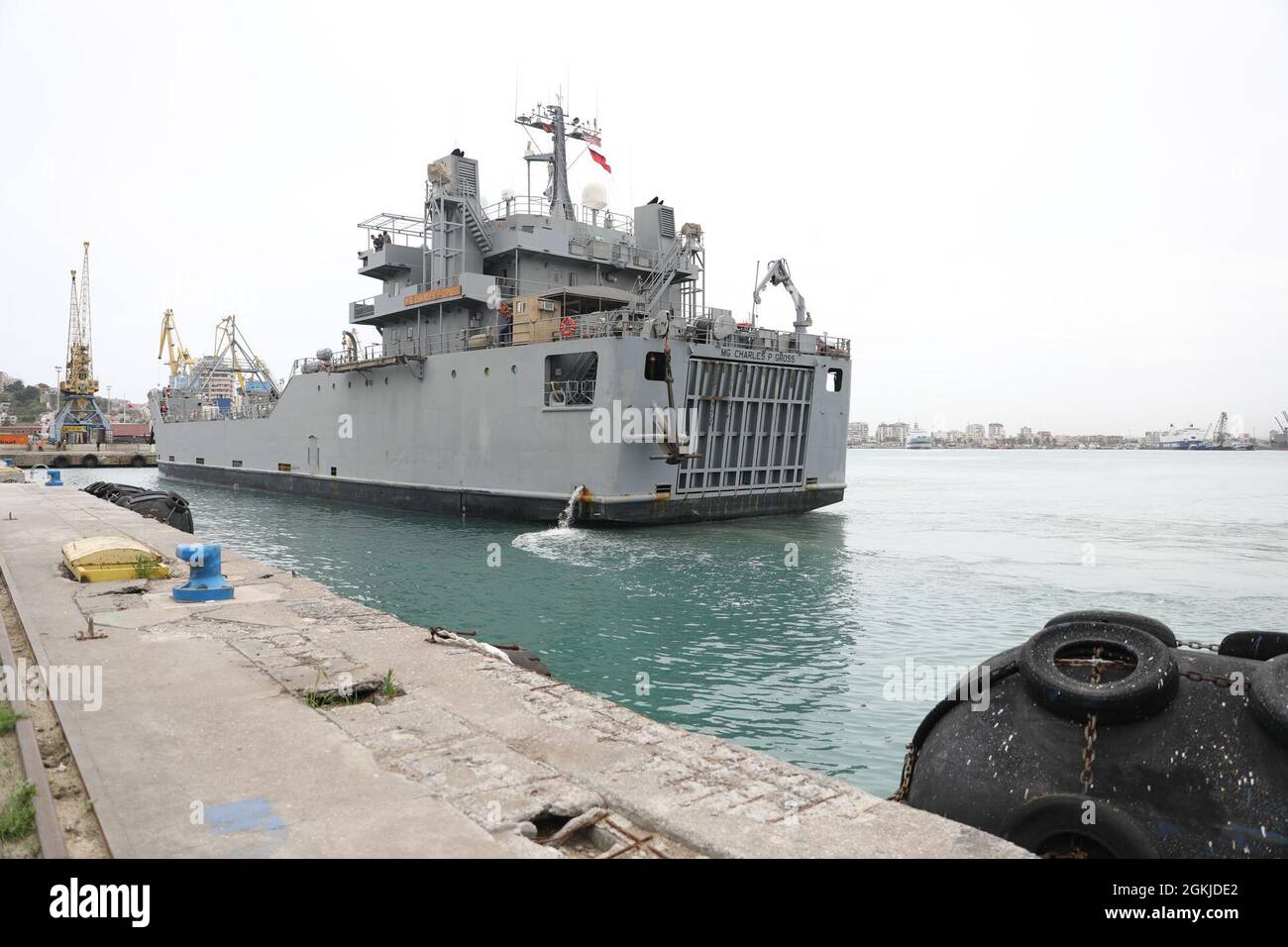 The U.S. Army Logistics Support Vessel MG Charles P. Gross comes in to ...