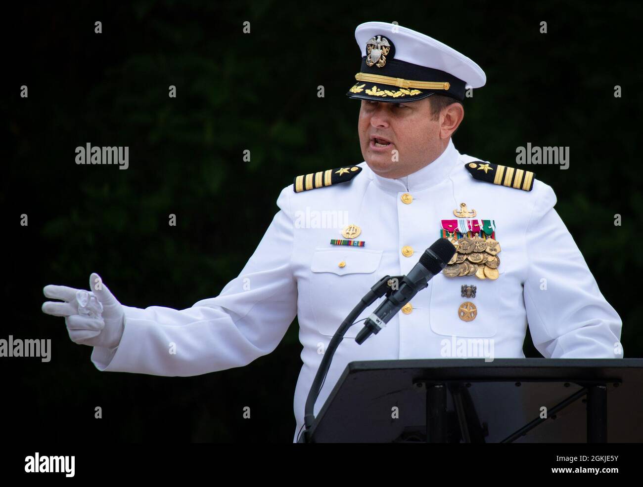 Navy Capt. Dean Muriano, Navy EOD School commandant, speaks about the ...