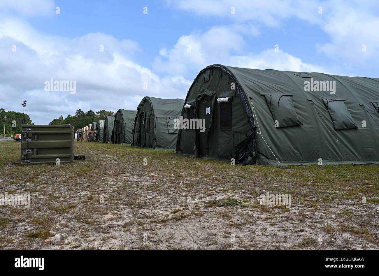 Tents are set in a field at the Agile Flag 21-2 experiment at Naval ...