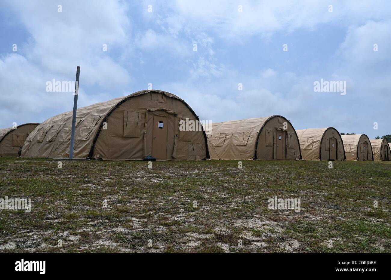 Tents are set in a field at the Agile Flag 21-2 experiment at Naval ...