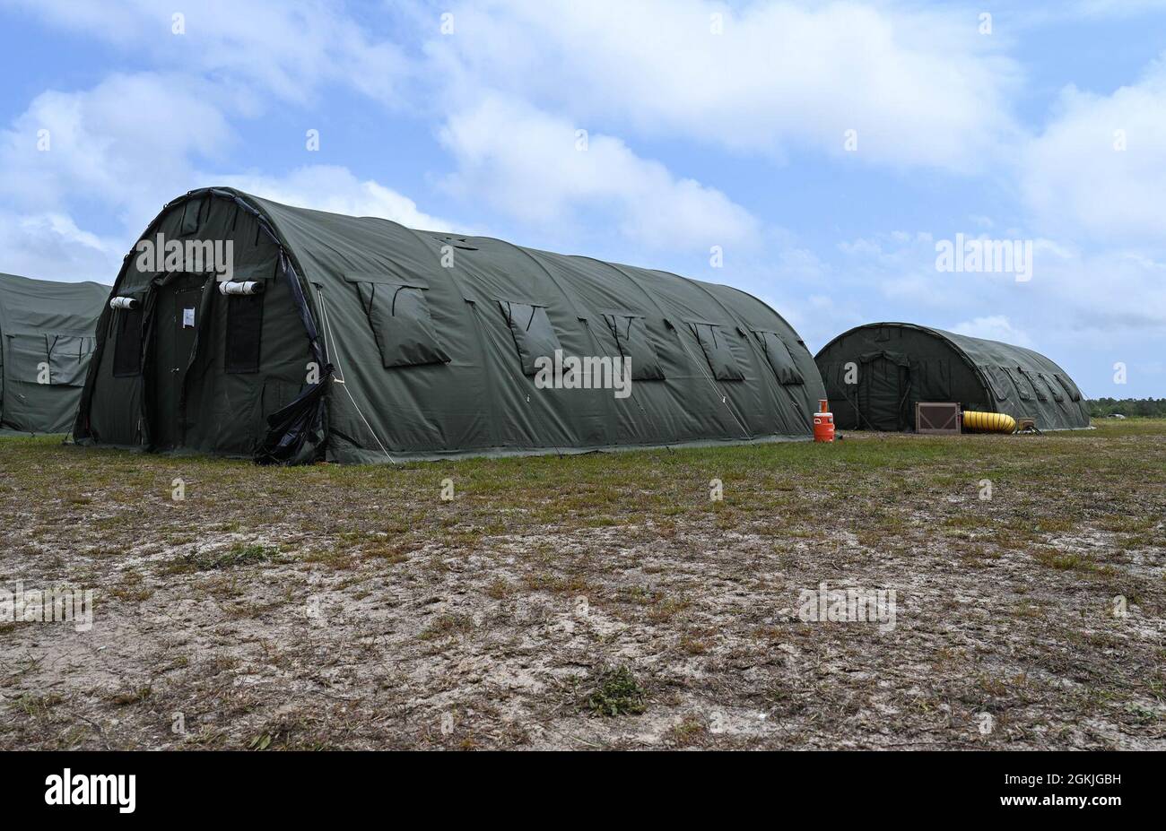 Tents are set in a field at the Agile Flag 21-2 experiment at Naval ...