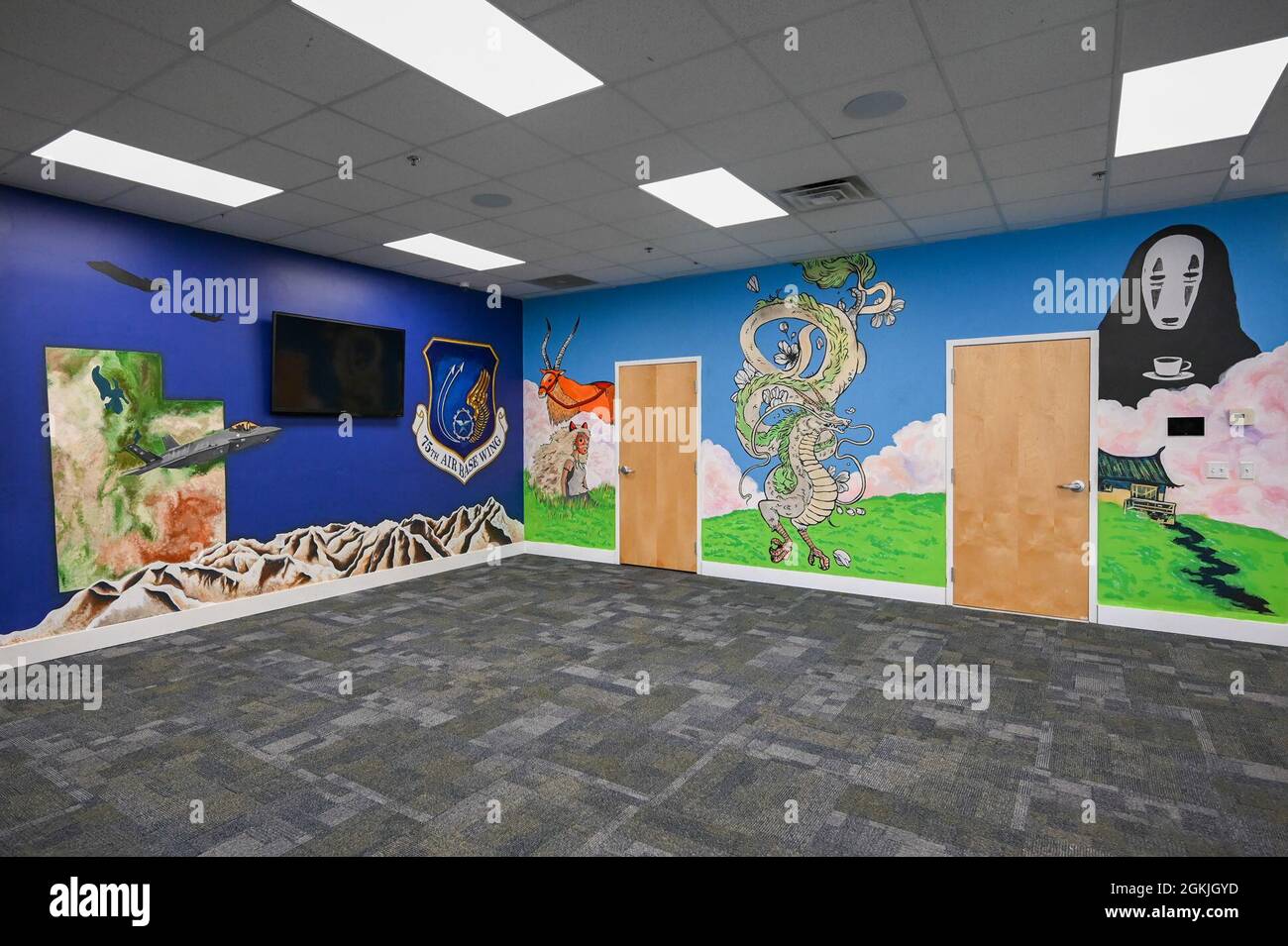 Many of the walls of the Airman Recreation Center feature murals ...