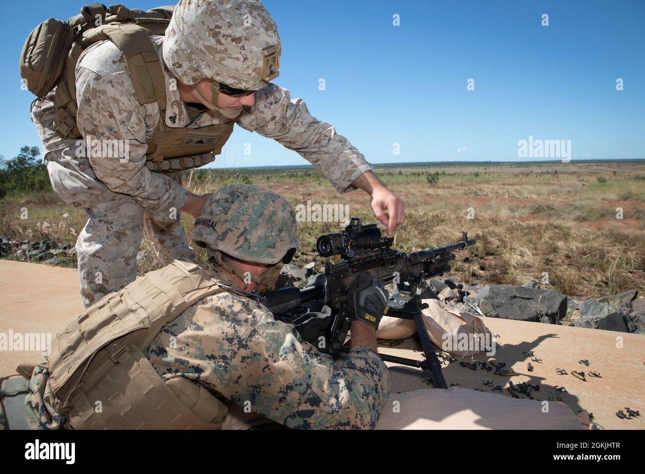 A U.S. Marine with Marine Rotational Force - Darwin receives ...