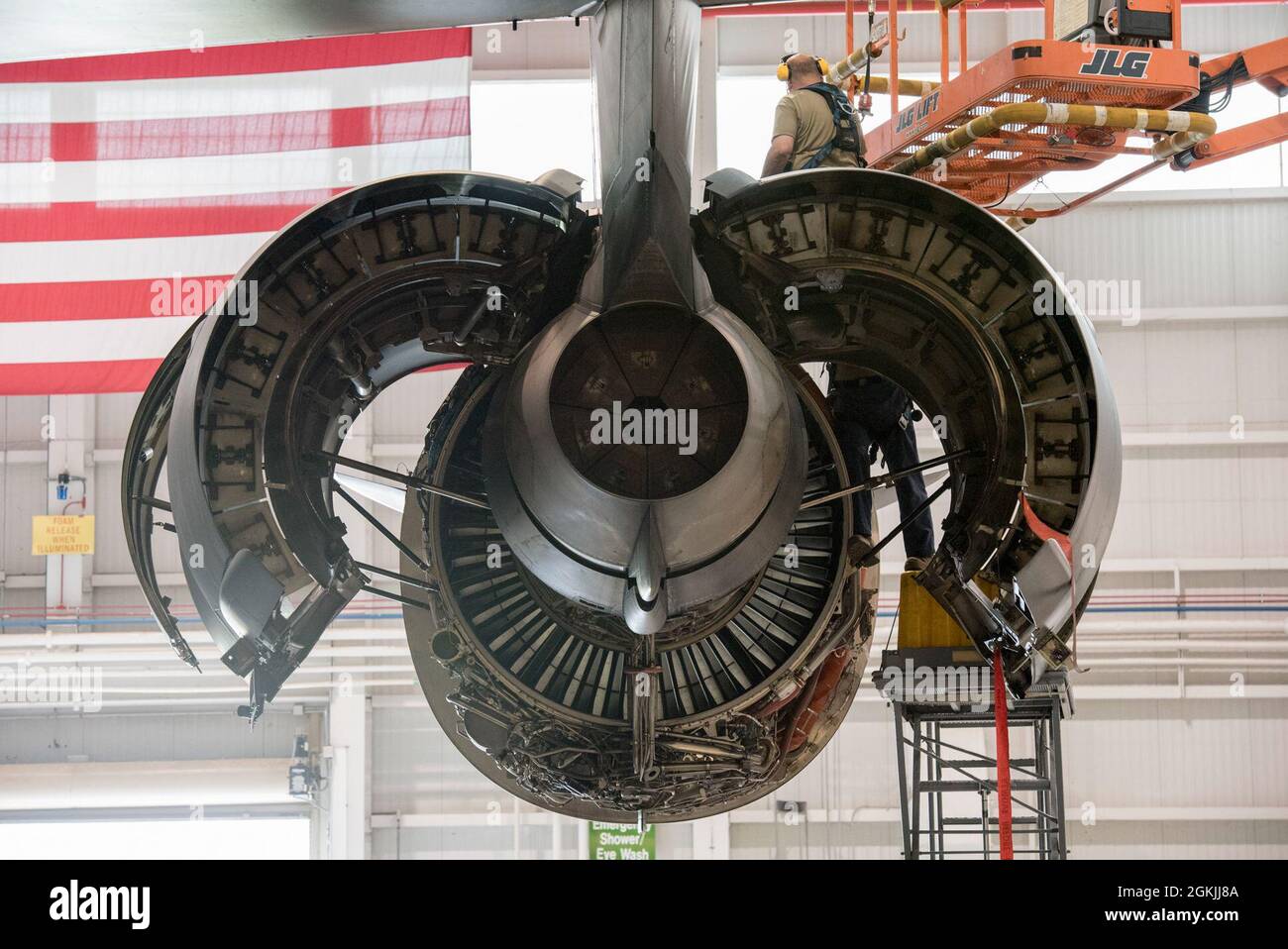 Engine 3 on a C-17 Globemaster III aircraft is expanded to reveal ...