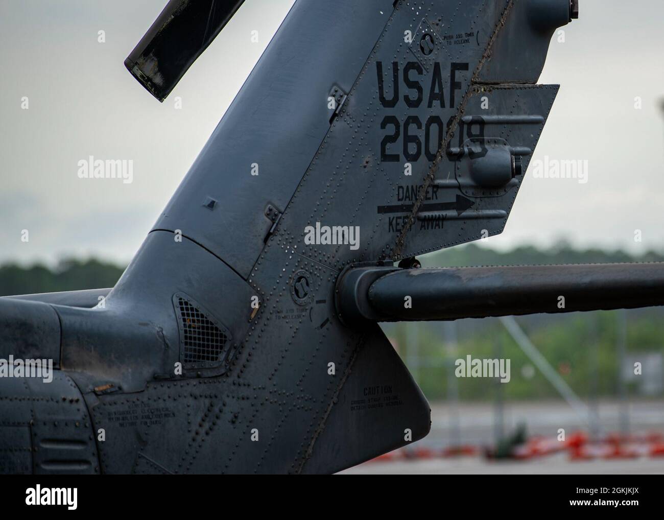 The tail number of a MH-60G Pave Hawk helicopter is displayed during ...